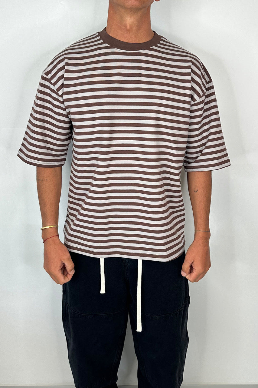 Lesley Stripe Crew Tee Choc