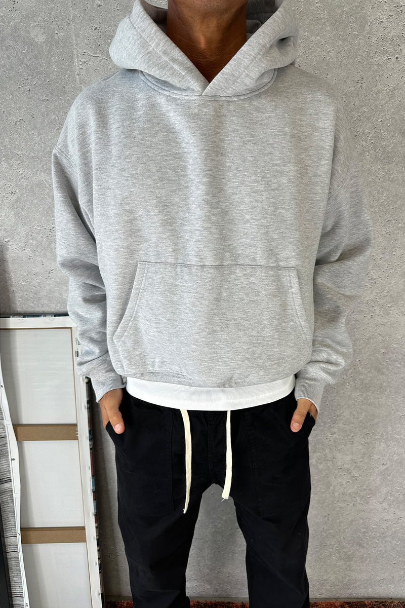 Roman Cropped Drop Hoodie Grey