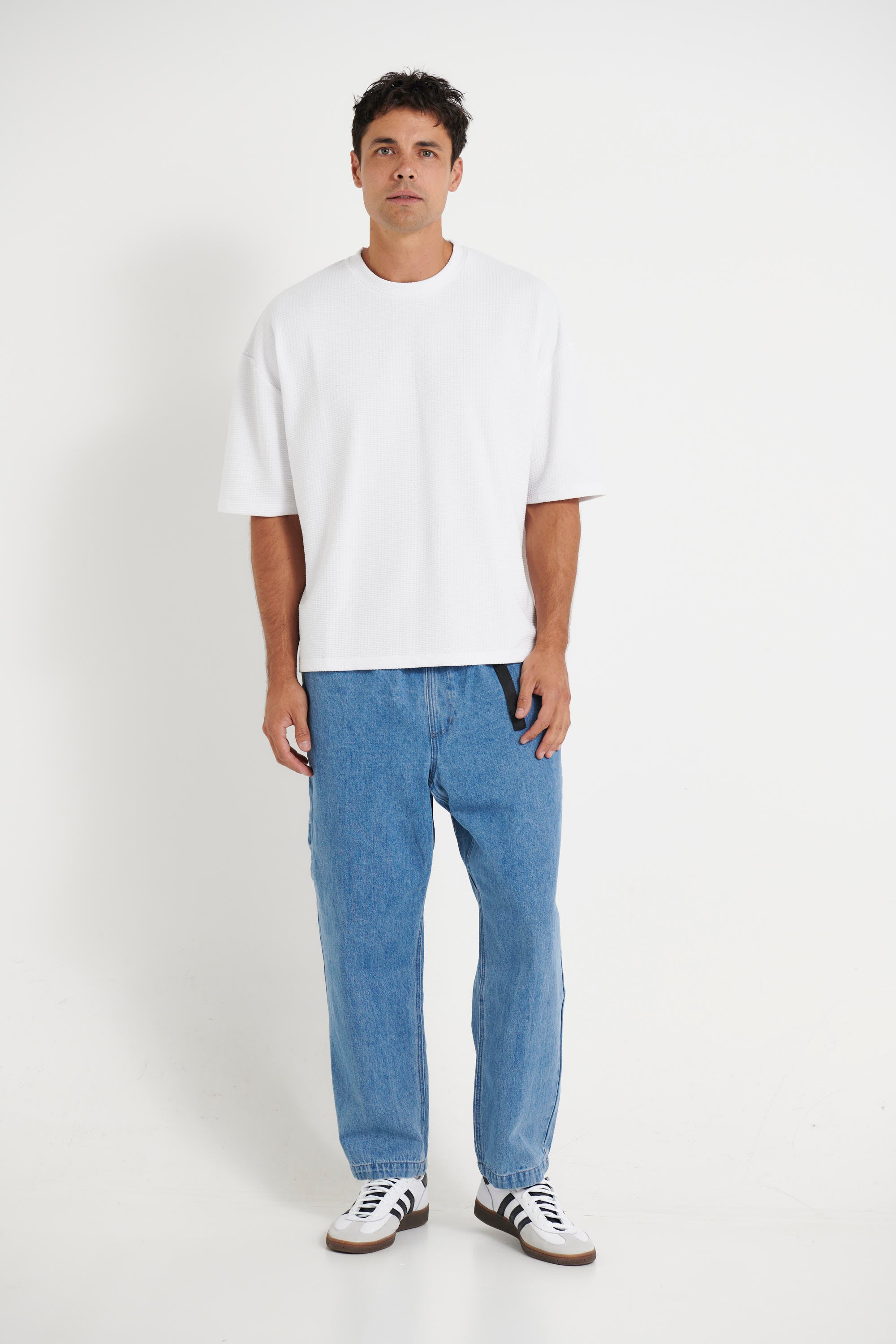Texture Drop Sleeve Tee White