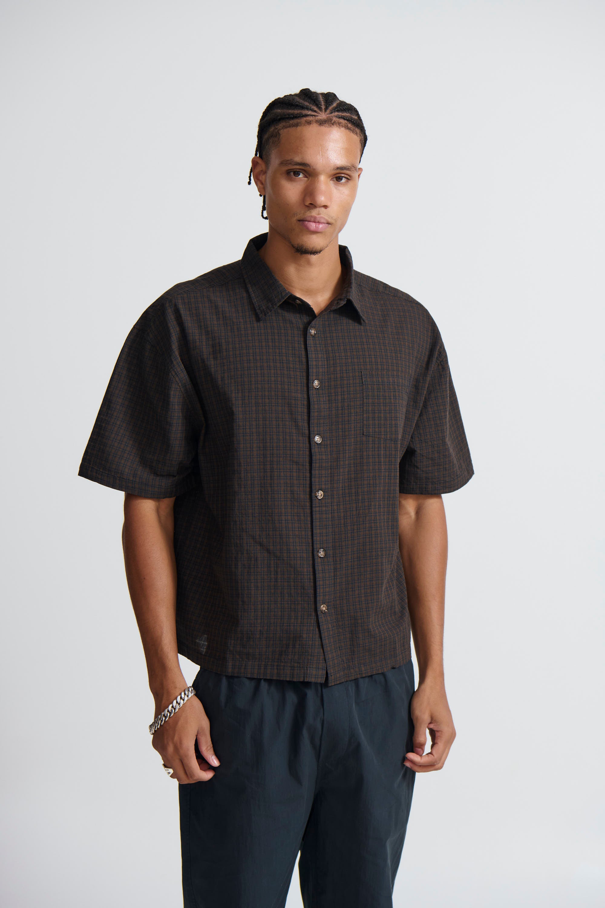 Nathaniel Drop Shirt Check Dark Brown
