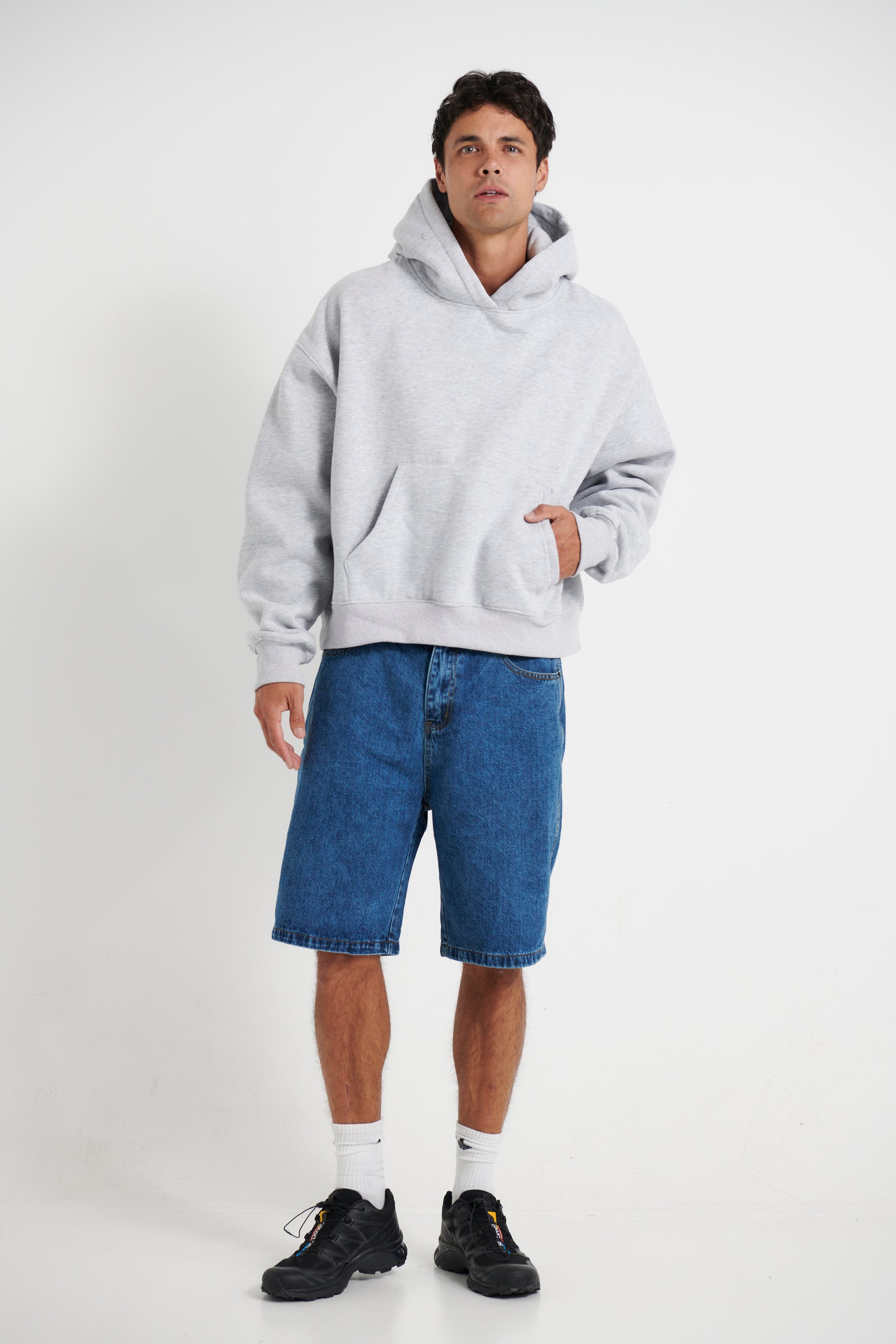 Roman Cropped Drop Hoodie Grey