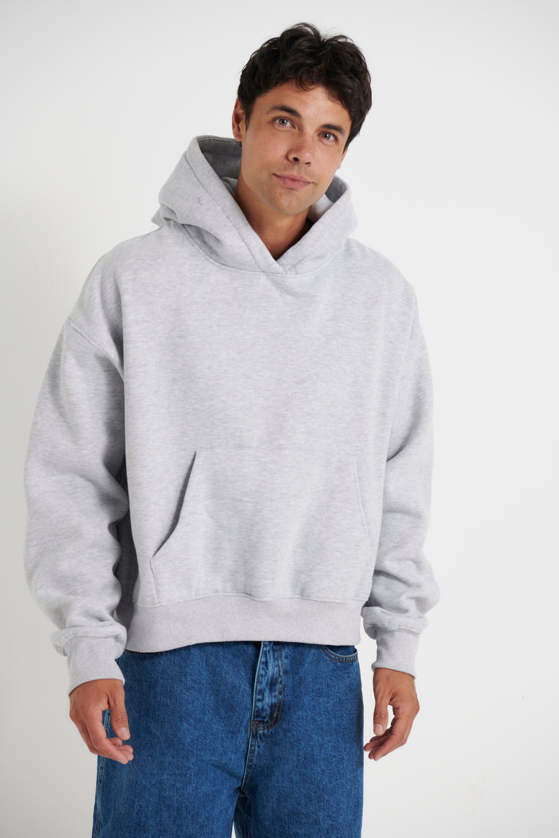 Roman Cropped Drop Hoodie Grey