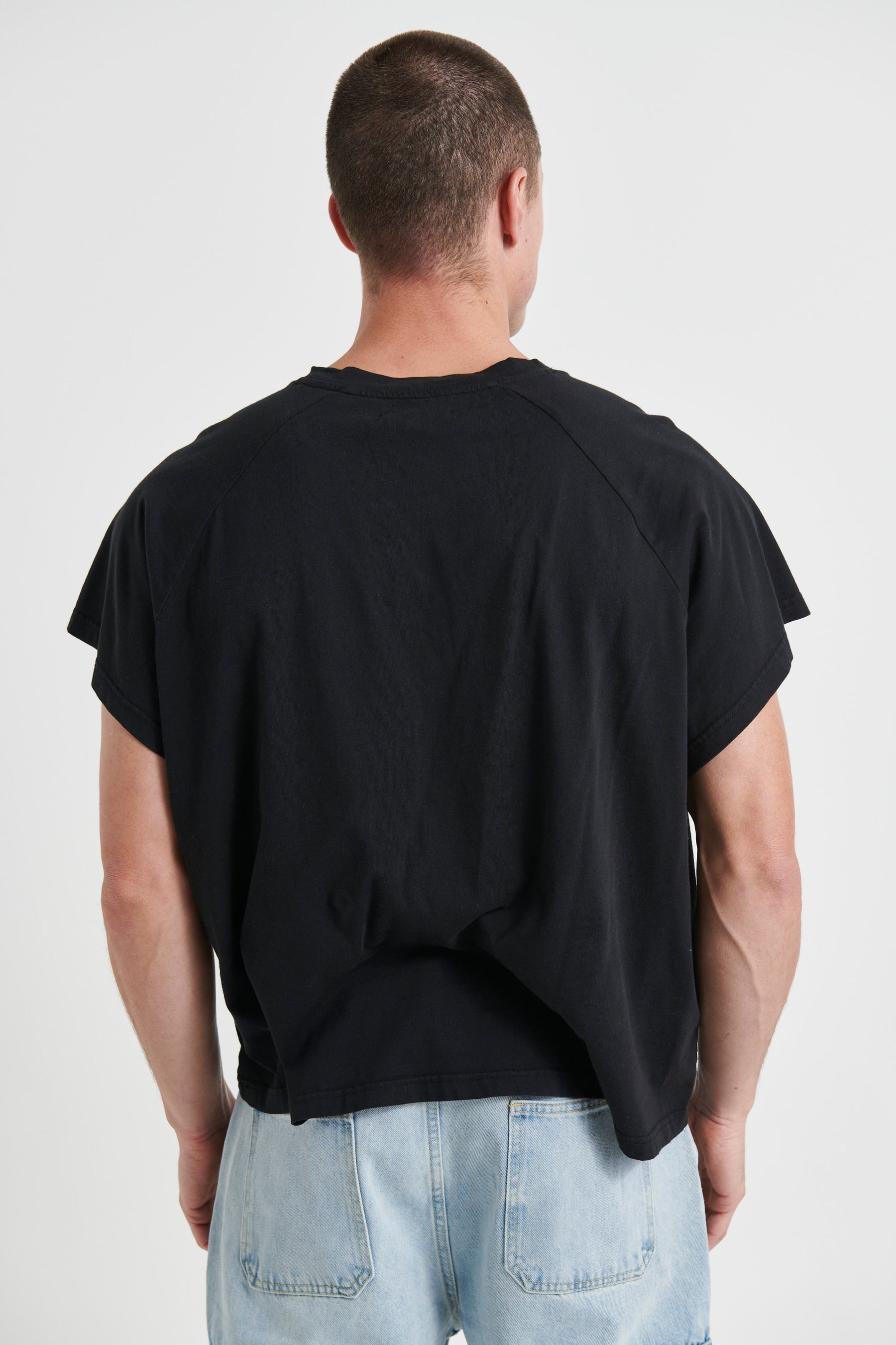 Raglan Crop Box Tank Black | Mens Crop Top Tank