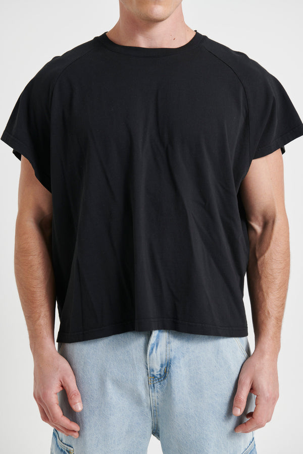 Raglan Crop Box Tank Black | Mens Crop Top Tank