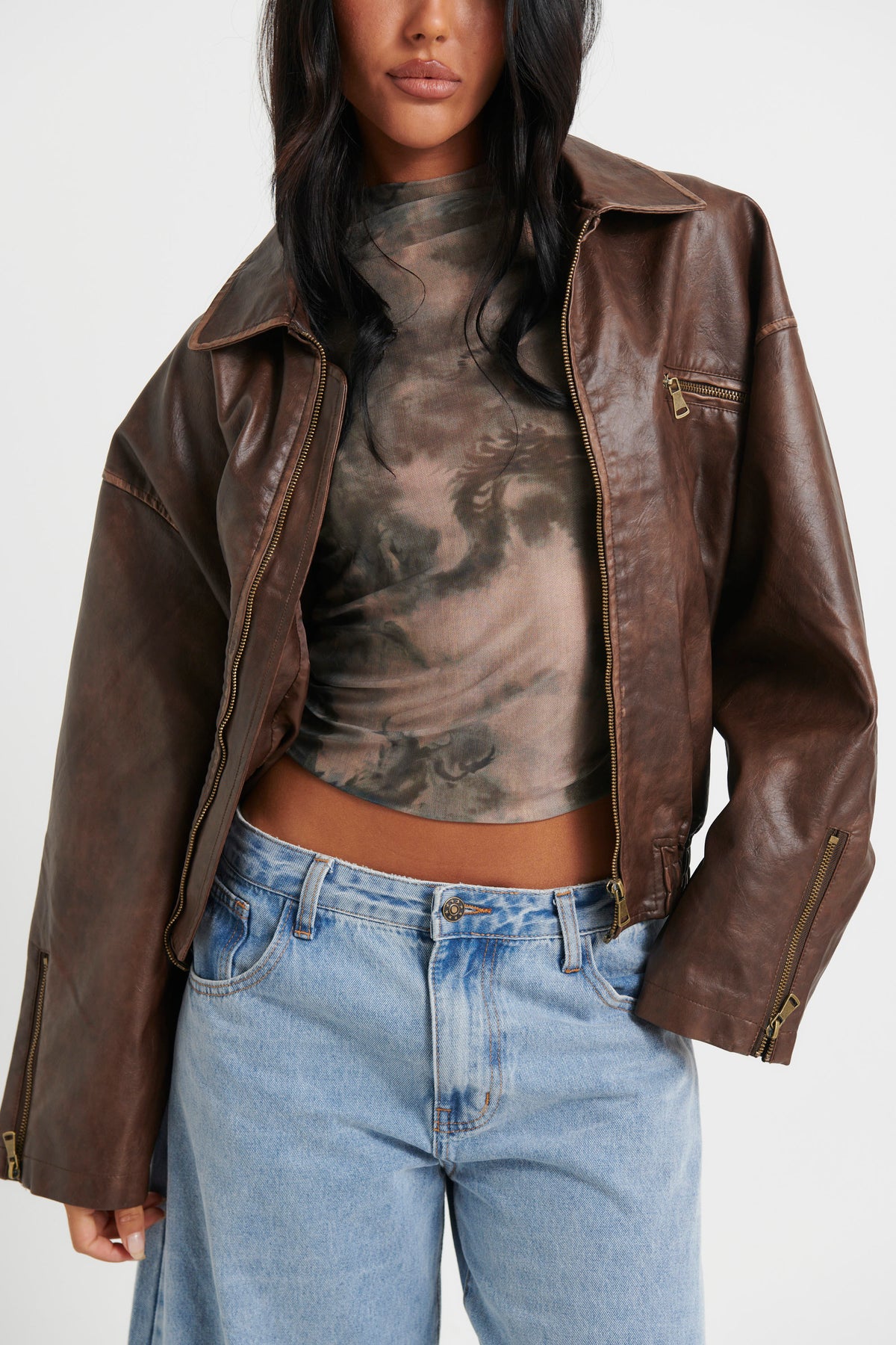 Trista Biker Jacket Brown