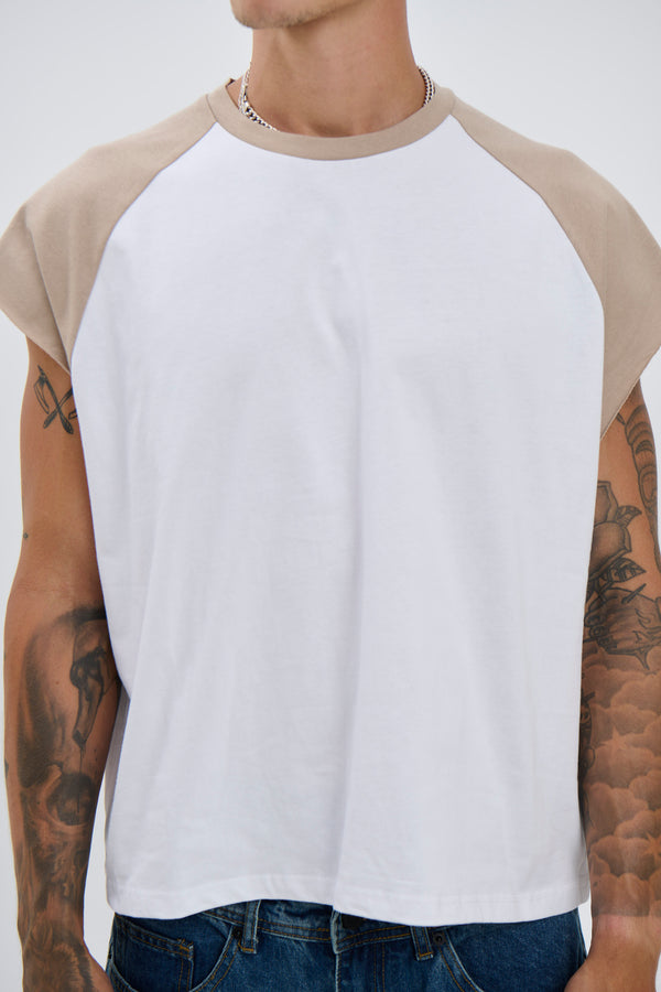 Raglan Crop Box Tank Light Khaki