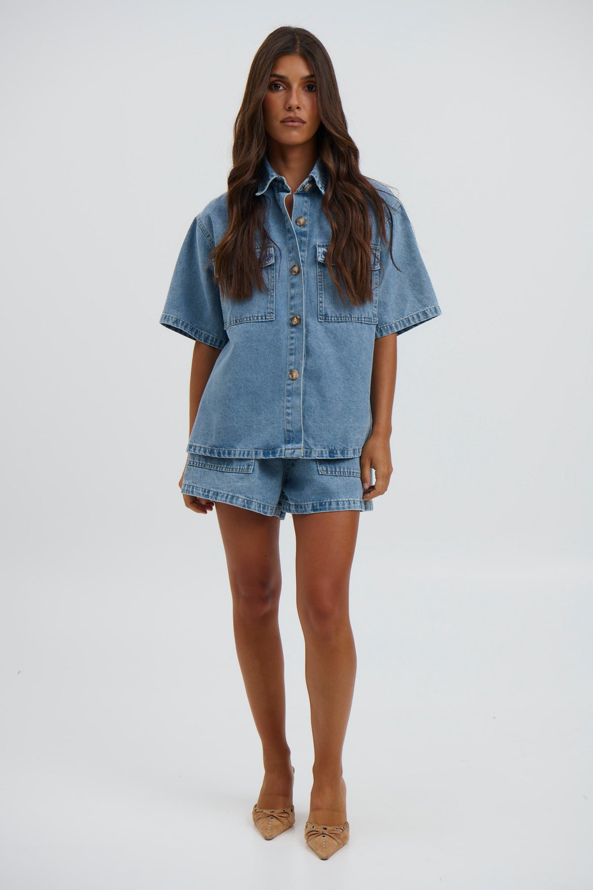 Buy Delaney Denim Set in Light Blue | Two Piece Outfit