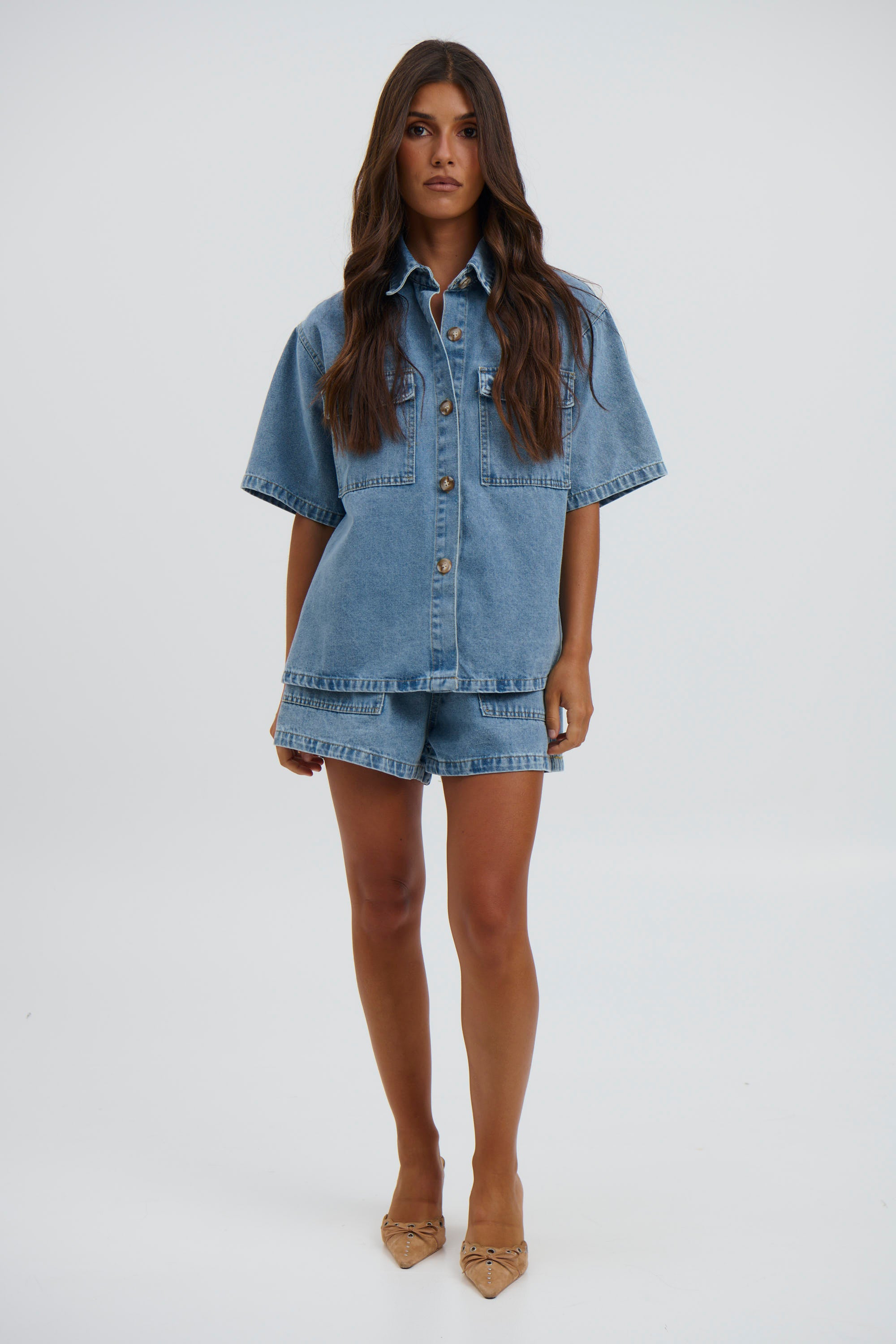 Buy Delaney Denim Set in Light Blue | Two Piece Outfit