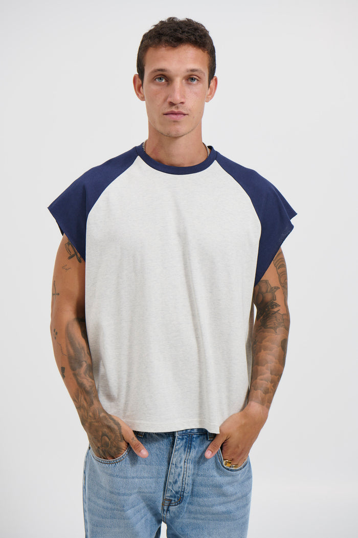 Raglan Crop Box Tank Navy | Mens Crop Tank Navy