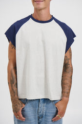 Raglan Crop Box Tank Navy | Mens Crop Tank Navy