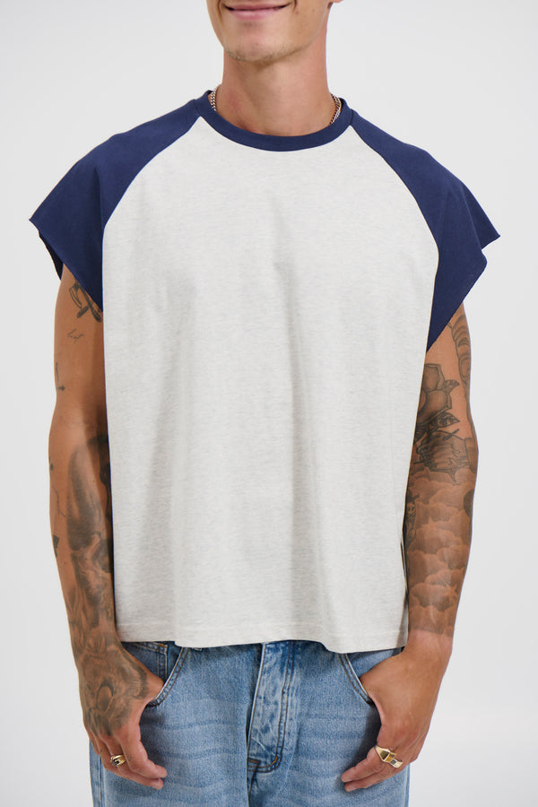 Raglan Crop Box Tank Navy | Mens Crop Tank Navy