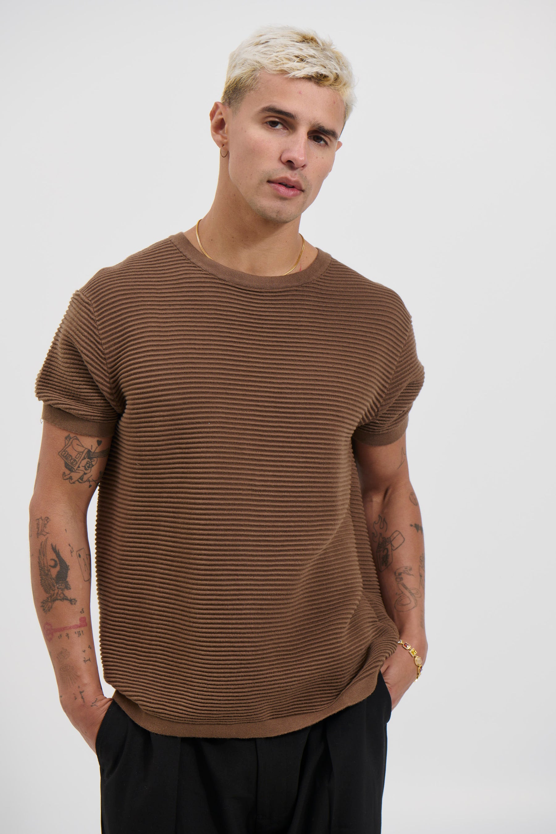 Horizontal Rib Knit Tee Choc