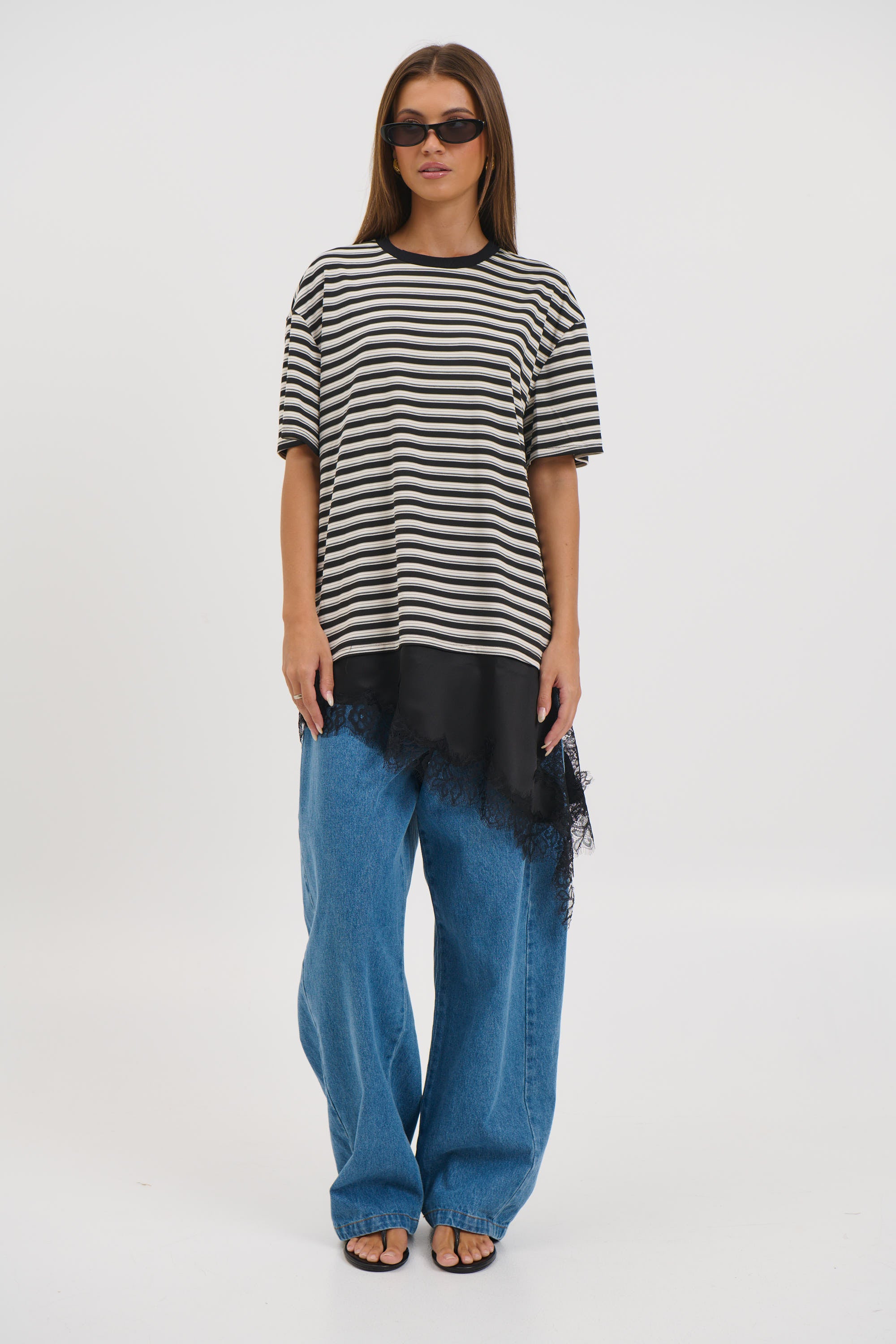 Miranda Lace Tee Black Stripe