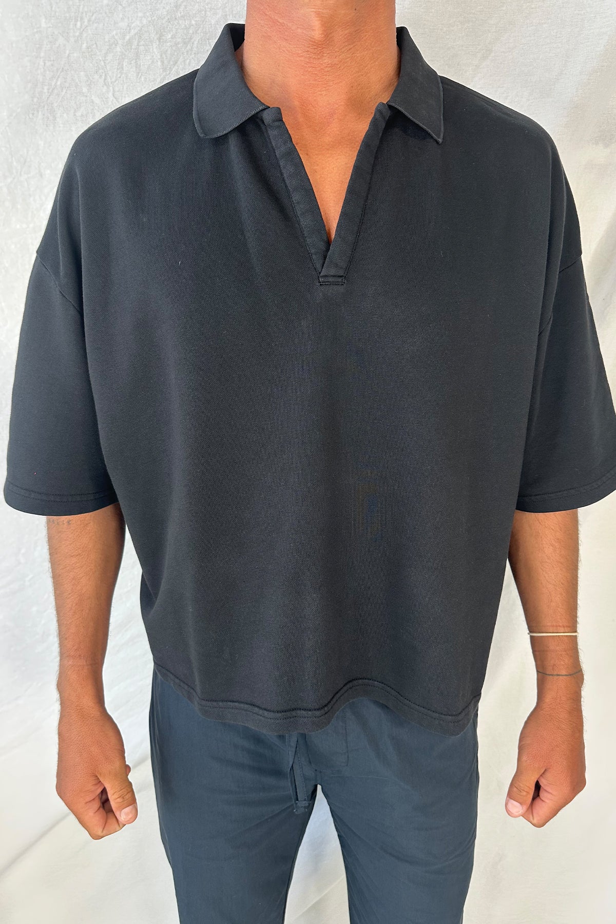 Buy Black Crop Polo | Jersey Mens Cropped Polo Shirt