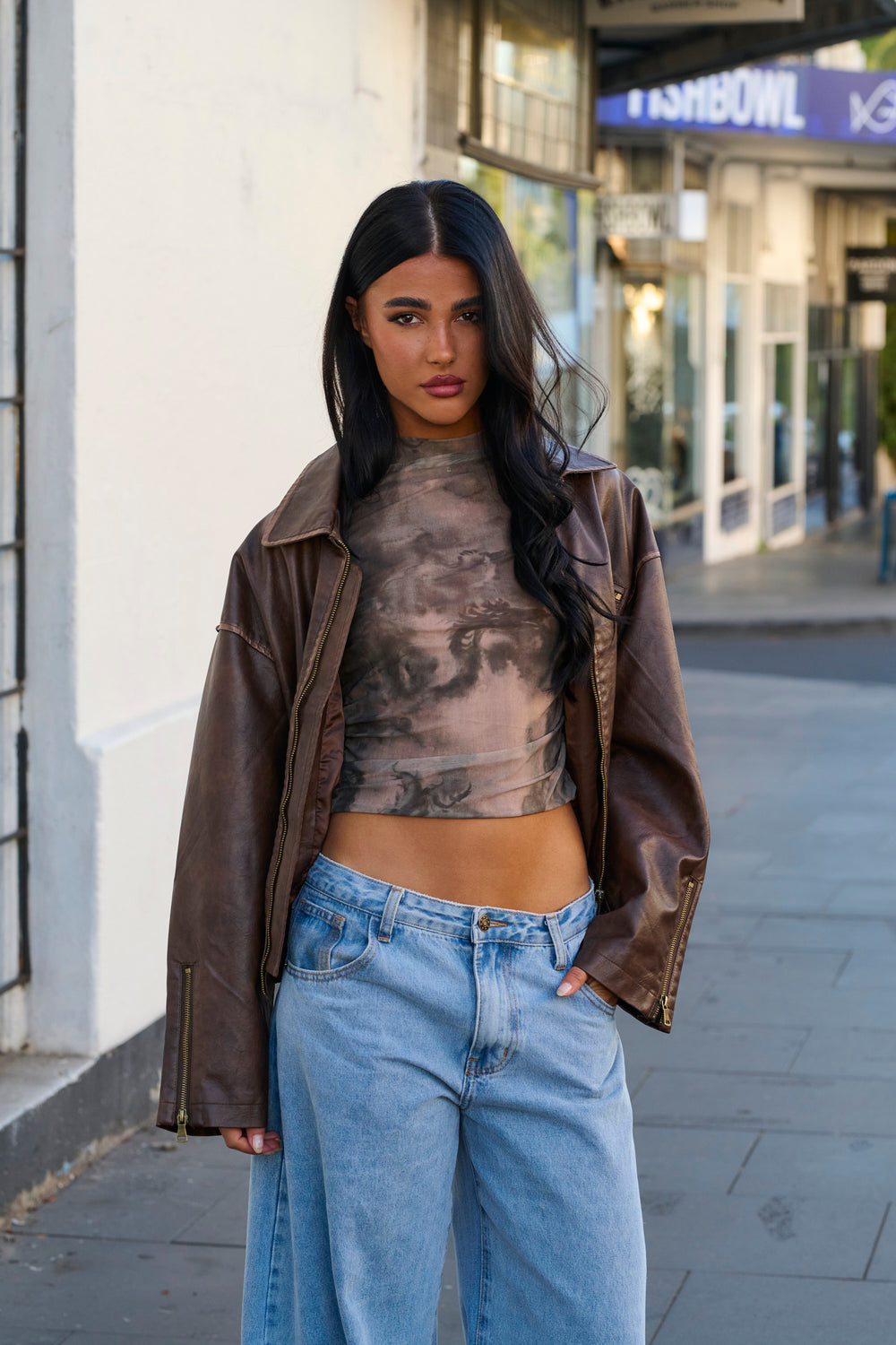 Trista Biker Jacket Brown