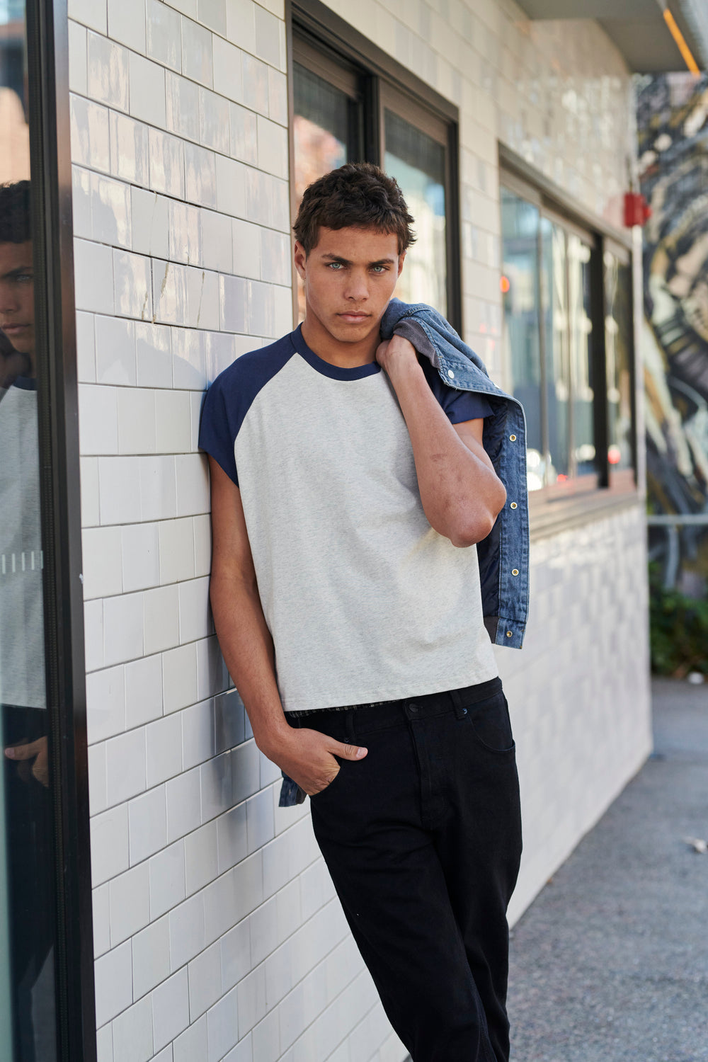 Raglan Crop Box Tank Navy | Mens Crop Tank Navy