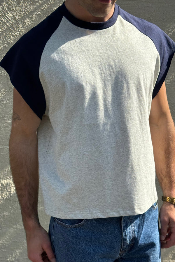 Raglan Crop Box Tank Navy | Mens Crop Tank Navy