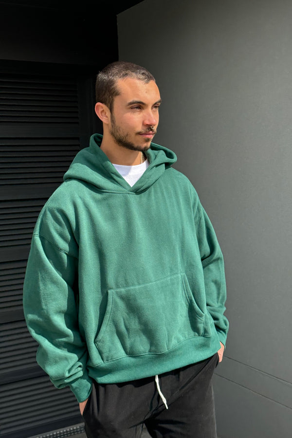 Roman Cropped Drop Hoodie Emerald